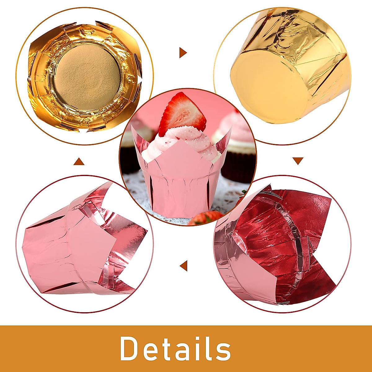 Webake Tulip Cupcake Liners, 100pcs Gold Muffin Liners Baking Cups, 3.5 Ounce Disposable Rose Gold Cupcake Cups, Jumbo Aluminum Foil Cupcake Wrappers for Party, Wedding, Birthday, Christmas