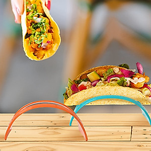 Qfeley 36 Pack Taco Holder Stands Plastic Colorful Taco Tray Plate Racks Hard Plastic Taco Shell Rack Party Serving Tray Set for Tortillas Burritos(Green/Red/Yellow/Blue) Dishwasher & Microwave Safe