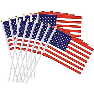 SIX FOXES 12 Pcs Small American Flags on Stick 5x8 inch, Mini HandHeld Flags with Kid-Safe Spear Top, Polyester Full Color Tear-Resistant Flag, Memorial Outside Patriotic Holiday Yard Patio Decor