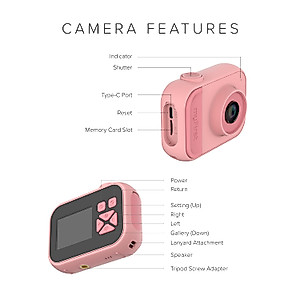 myFirst Camera 10 - Digital Mini Camera for Boys Girls Age 4-19 5MP Video Photo Support 32GB Memory Card, Comes with Tripod Screw Adapter Suitable for Birthday Gift (Pink)