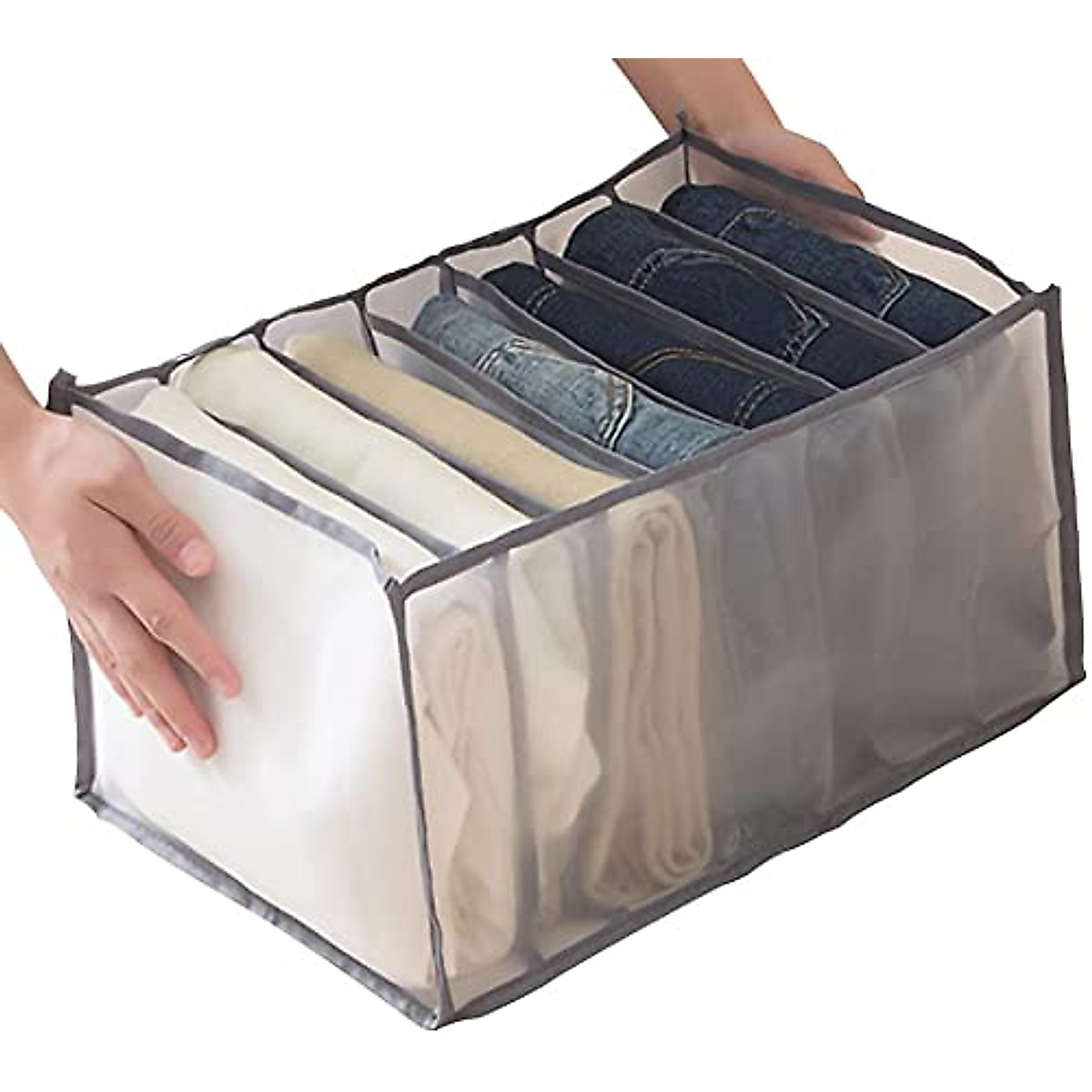 Musnina Wardrobe Clothes Organizer,7 Grids Washable Wardrobe Clothes Organizer,Closet Organizers and Storage Baskets (Grey, Jeans Grid（Large）)