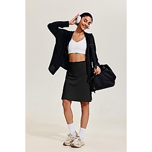 COOrun Womens 20" Knee Length Skorts Skirts Modest Long Golf Skirt Lightweight Tennis Athletic Skorts with Pockets UV Protection,Black XXL