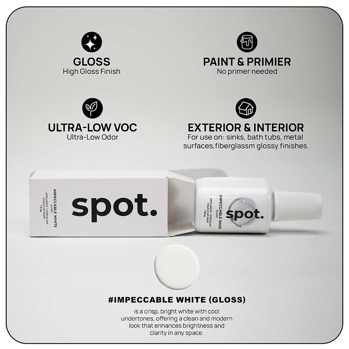 spot. Touch Up Paint for Appliance, Porcelain, Sinks, Bathtubs, Appliances, Metal Surfaces, Tiles, Ceramics, and Fiberglass, White Gloss, 1 Fl Oz