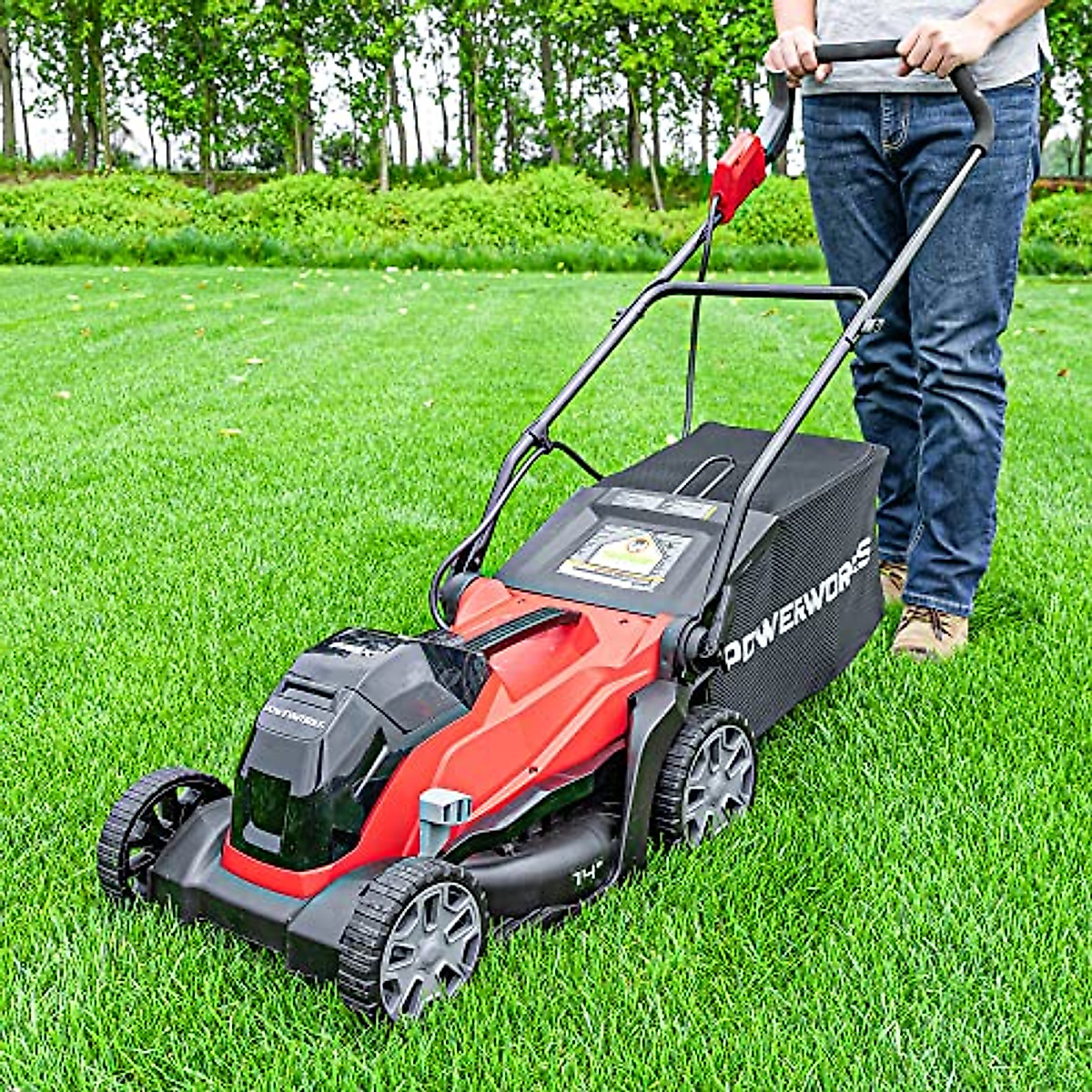 POWERWORKS XB 40V 14" Cordless Push Mower, 4Ah Battery and Charger Included LMF334