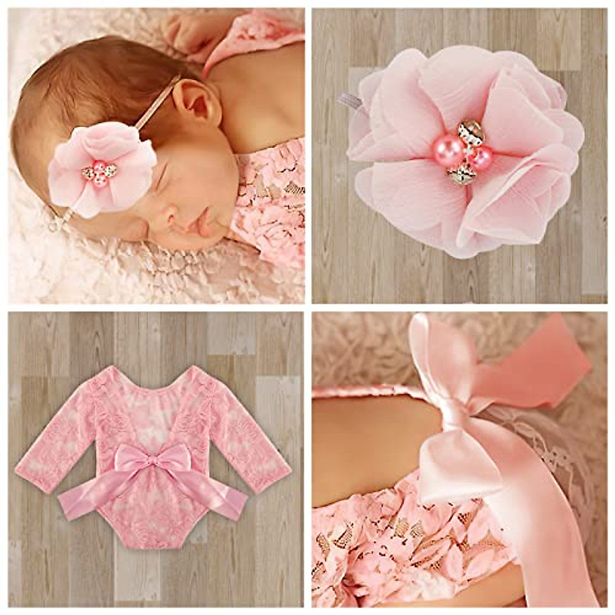 Yuehuam Baby Photography Props Outfits Girl Lace Romper + Headband Infant Photo Shoot Outfits Cloth for 3 Months