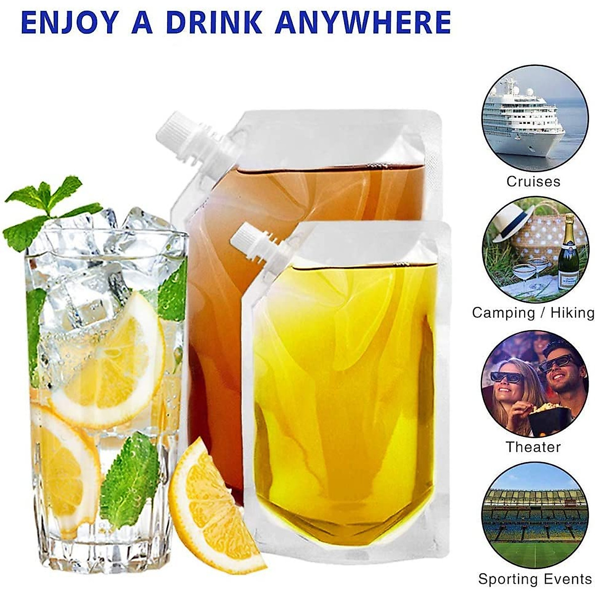 Concealable and Reusable Cruise Sneak Plastic Flask kit,Juice Travel Plastic Bags Drink Bags for Travel Outdoor Sports, Concerts, Events(32OZ-10PCS)