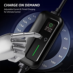 Level 2 & Level 1 EV Charger, 16Amp 110-240V Portable J1772 Electric Car Charger with NEMA 6-20 & NEMA 5-15 Adapter, Plug-in EV Charging Station with Adjustable Amp Delayed Timer 25ft Long Cord, Black