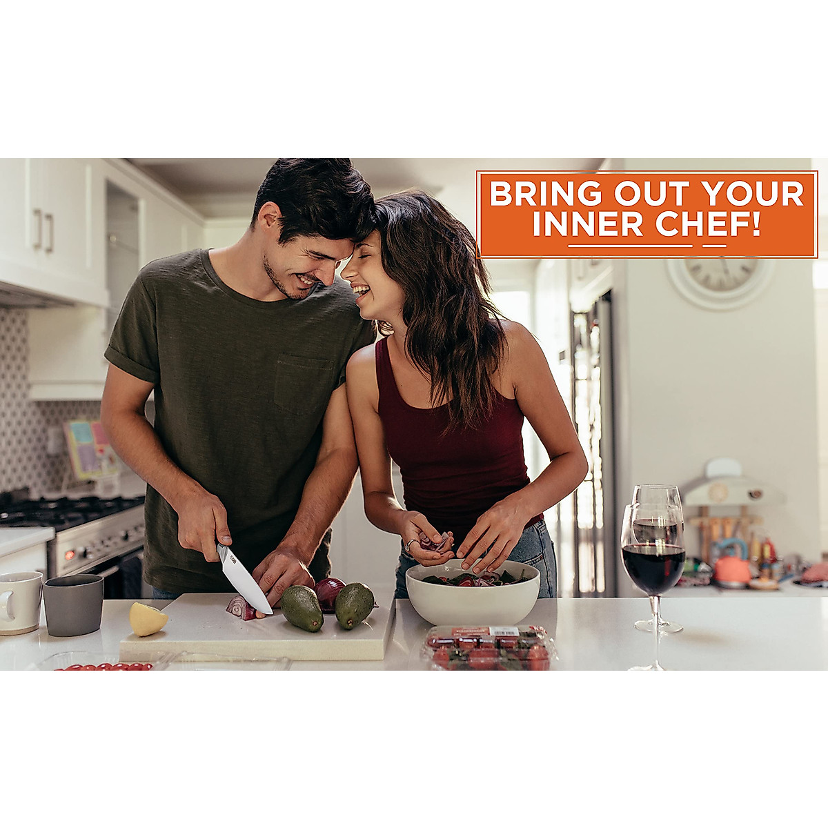 Commercial CHEF Professional Chef Knife with Sharpener - 8 Inch Chef's Knives - Well Balanced Full Tang Ultra Sharp Kitchen Knife - High Carbon Stainless Steel - Long Lasting Cooking Knife - Gift Box