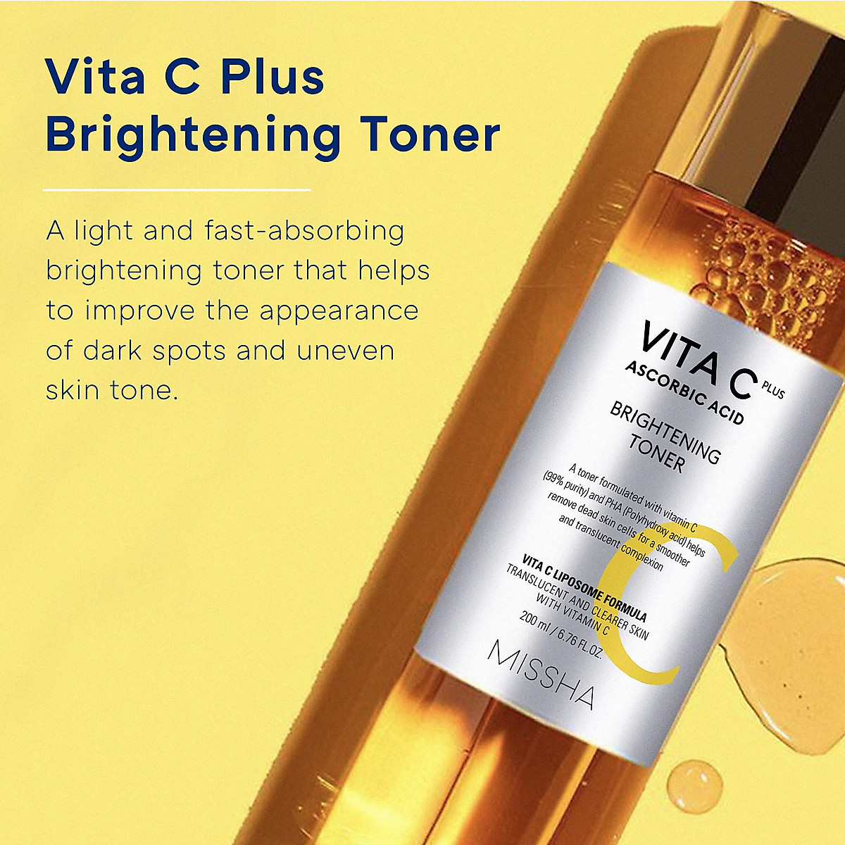 MISSHA Vita C Plus Facial Toner with high Adherence 25% Vitamin C liposome Formula 200ml