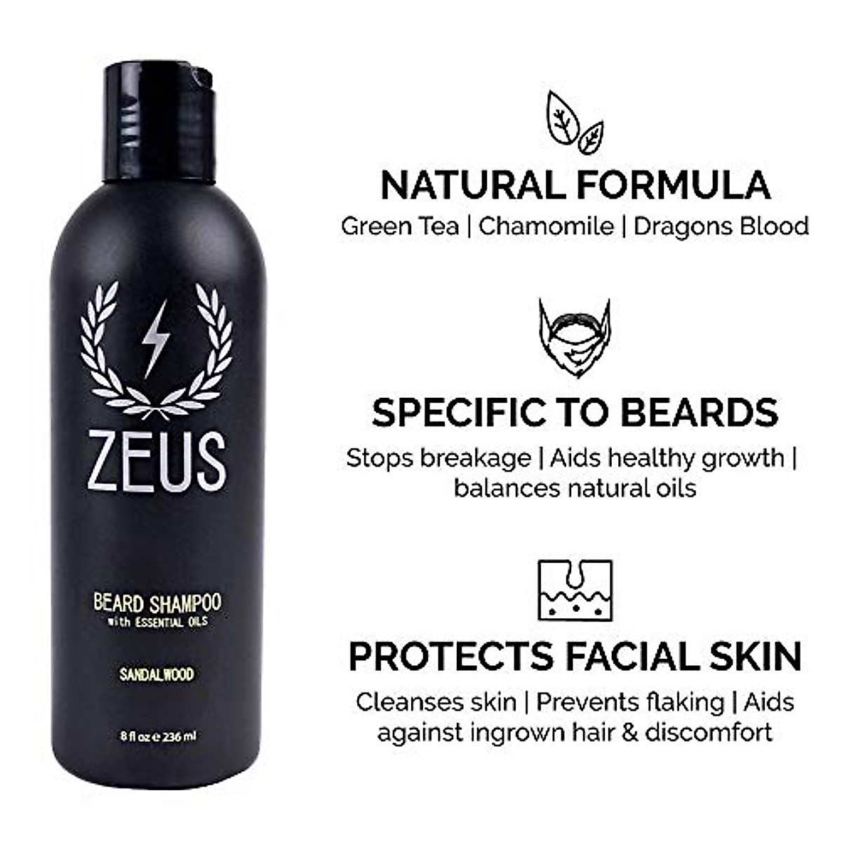 ZEUS Beard Care Set, Starter Beard Wash & Beard Oil Kit for Men, Soften, Hydrates, & Moisturizes – MADE IN USA (Sandalwood)