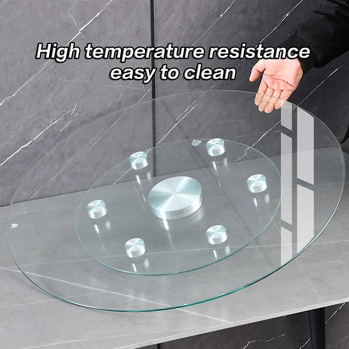 24 Inch Glass Lazy Susan Tempered Glass Round Turntable Rotating Serving With Auxiliary Wheel Design, Thicken Explosion-Proof Tempered Glass, For Sharing Food Easier (Size : Ø 60cm/24in)