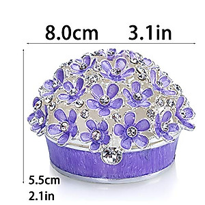 YU FENG 3inch Hinged Trinket Boxes Crystal Jeweled Enameled Purple Forget Me Not Flower Butterfly Trinket Jewelry Box for Women Girls