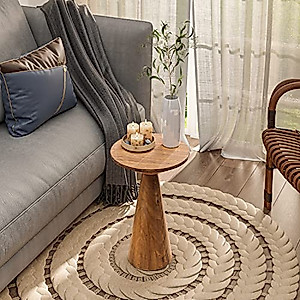 COZAYY Small Pedestal End Table Round Farmhouse Martini Table Wood Plant Stand Rustic Drink Table for Small Space Living Room, Walnut