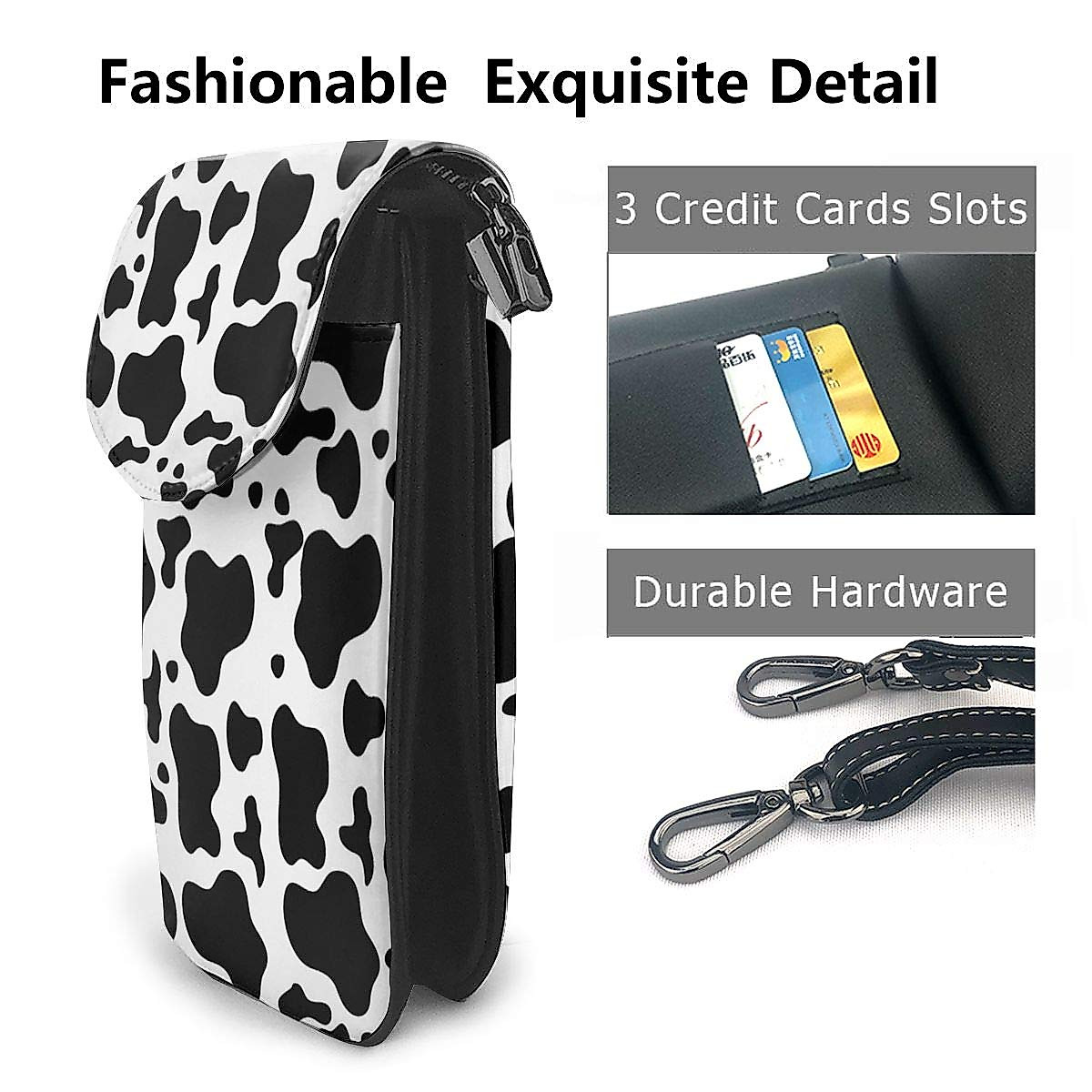 YongColer Fashion Small Cellphone Crossbody Shoulder Bag Black White Milk Cow Spots Print Cell Phone Purse Wallet Lightweight Roomy Pockets Smartphone Bag For Women Girls Teens