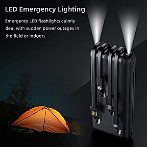 Power Bank 20000mAh, 12W Portable Charger with Built in Cables, 4 Output 2 Input & Flashlight, Ultra High Capacity Safer External Battery Pack Compatible with iPhone, Android phone,Tablet & etc