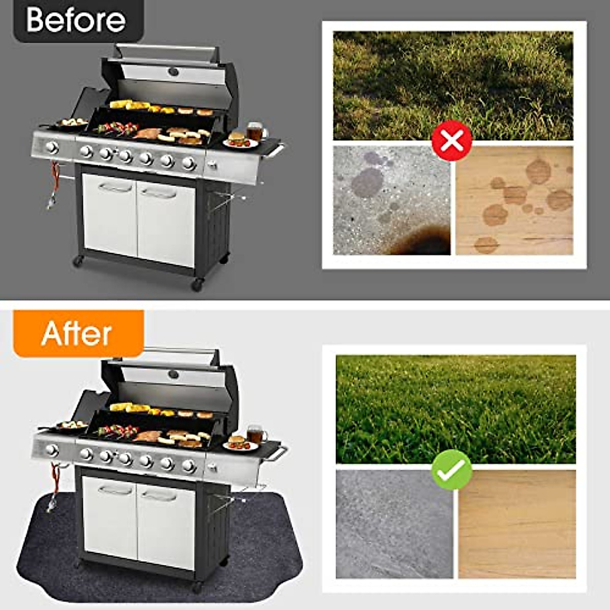 XSONHOO Under Grill Mat,36*48in Grill Mats for Outdoor Grill Deck Protector, Grill Mat for Fireplace, Plane Gas and Propane Burner, and Absorbent Oil, Waterproof, Reusable