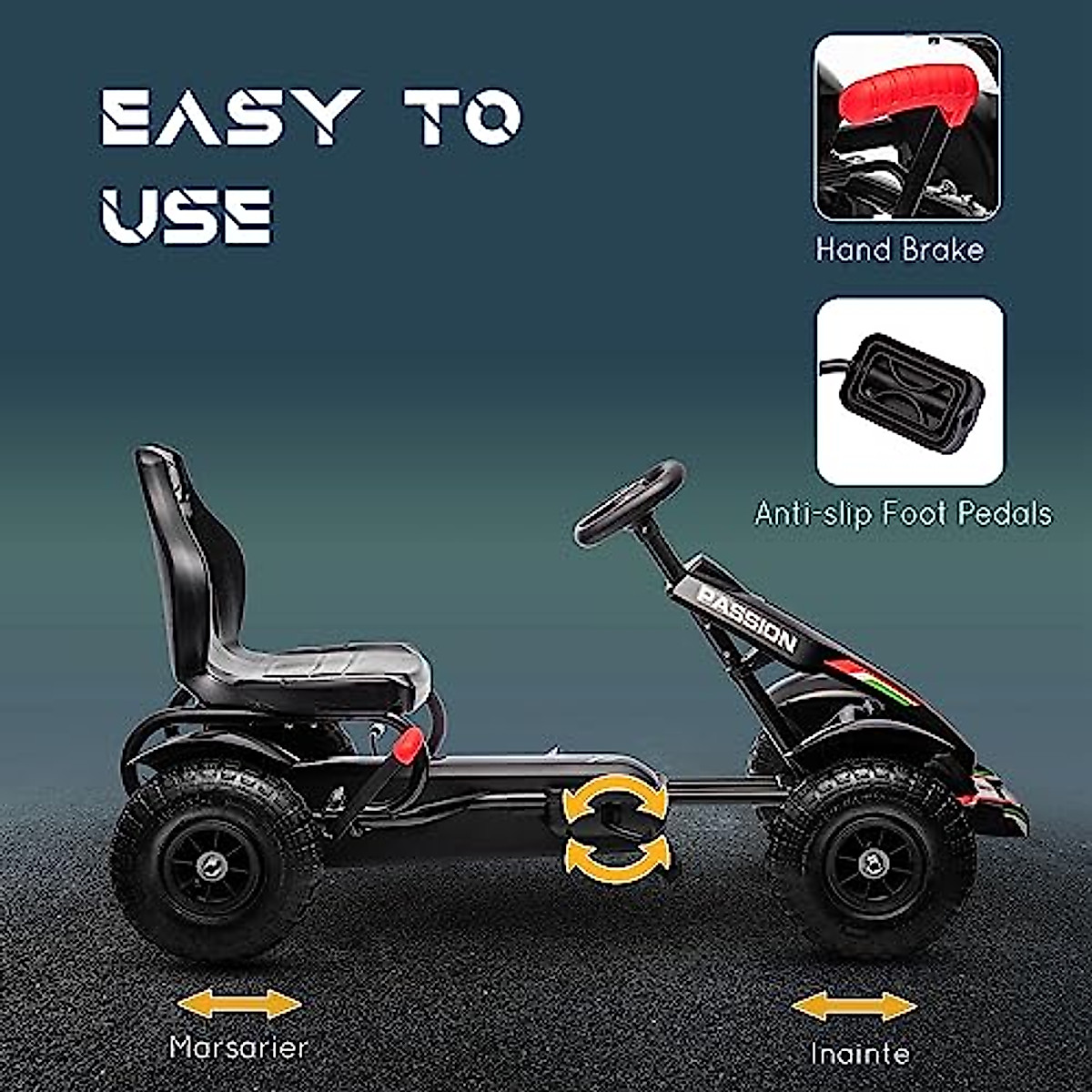 Aosom Kids Pedal Go Kart, Outdoor Ride on Toys with Adjustable Seat, Sharp Handling, Handbrake, 4 Non-Slip Rubber Wheels for Boys & Girls Aged 5-12 Years Old, Black