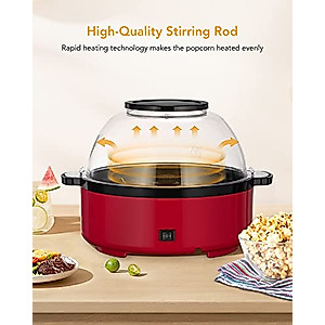 Electric Hot-oil Popcorn Popper Maker - Stir Crazy Popcorn Machine with Nonstick Plate & Stirring Rod, Large Lid for Serving Bowl and Two Measuring Spoons, 16-Cup for Home Christmas Party Kids