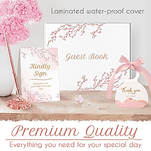 Wedding Guest Book Guest Book Wedding Gift Bag Reception Card and Pen are Included, Durable Paper Stock Pink Foil Printing on The Cover Guest Book Wedding Reception Wedding Books for Guest to Sign