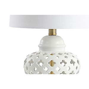 JONATHAN Y JYL6210A Quatrefoil Fretwork 20.5" Pierced Ginger Jar Ceramic/Metal LED Table Lamp Glam Bedside Desk Nightstand Lamp Bedroom Living Room Office College Bookcase LED Bulb Included, White