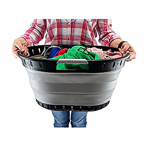 SAMMART 25L (6.6 gallon) Set of 2 Collapsible Plastic Laundry Basket - Foldable Pop Up Storage Container/Organizer - Portable Washing Tub - Space Saving Hamper/Basket (Alloy Grey + Crystal Blue)