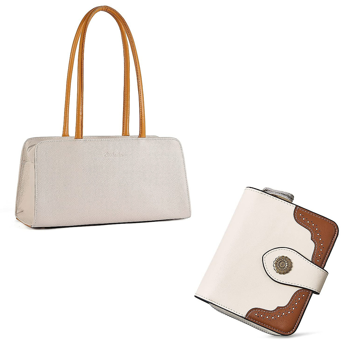 BOSTANTEN Women Designer Handbags Soft Leather Purses and Handbags Satchel Shoulder Bag Bundle with Women Leather Wallet RFID Blocking Small Bifold Wallet