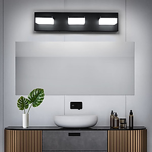3 Colors Dimmable Black Bathroom Light Fixtures over Mirror LED Vanity Lights for Bathroom Acrylic Stainless Steel 3 Light Bathroom Vanity Light Fixtures, Adjustable 3000K/4000K/6000K, 360° Rotate