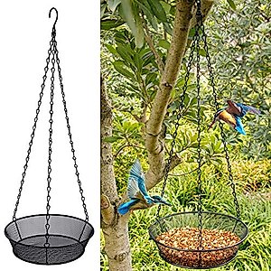 FORUP Platform Bird Feeder Hanging Tray, Metal Mesh Seed Tray for Outdoor Yard Garden Outside Backyard Decoration