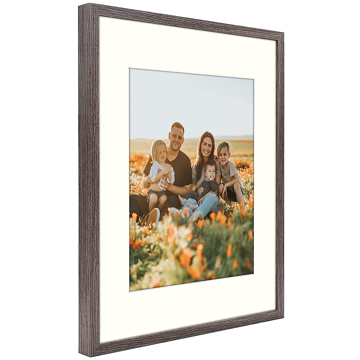 Golden State Art, 16x20 Picture Frame - Ivory Mat for 11x14 Photos - Grey Wood Grain Style - Wall Display - Great for Poster, Weddings Photos, Family Pictures, Memories, Gift