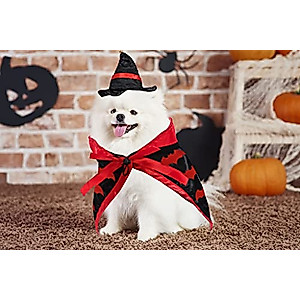 Heureppy Halloween Cat Costume Cloak Witch Hat Accessories Adjustable Bats Pet Clothes Set, Pat for Cats Dogs Animal Carnival Party Supplies