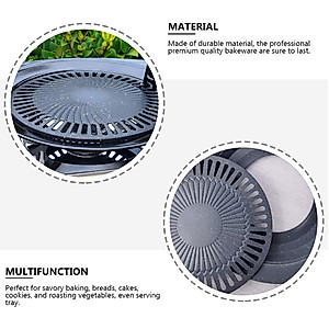 Cabilock Portable Stove Korean Grill Pan Cast Iron Non Stick Indoor Grill Stovetop Plate Round Barbecue Pan Korean Style BBQ Plate Table BBQ Korean BBQ Grill Pan Cheesecake Pan