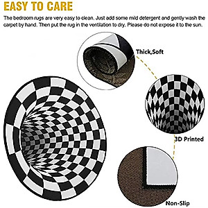 FDGDFG 3D Vortex Illusion Rug, 2022 New Black White Plaid Round Rugs 3D Visual Optical Floor Mat, Abstract Geometric Non-Slip Optical for Living Dinning Room Bedroom Kitchen (40x40in, MDKJ-4)