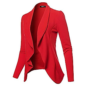 SSOULM Women's Long Sleeve Classic Draped Open Front Lightweight Blazer RED S