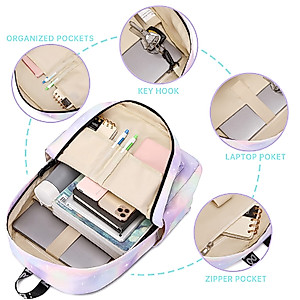 Lohol Lightweight Galaxy Backpacks for Kids Girls Teens, Water Resistance Daypack for Travel, School (Green&Purple)