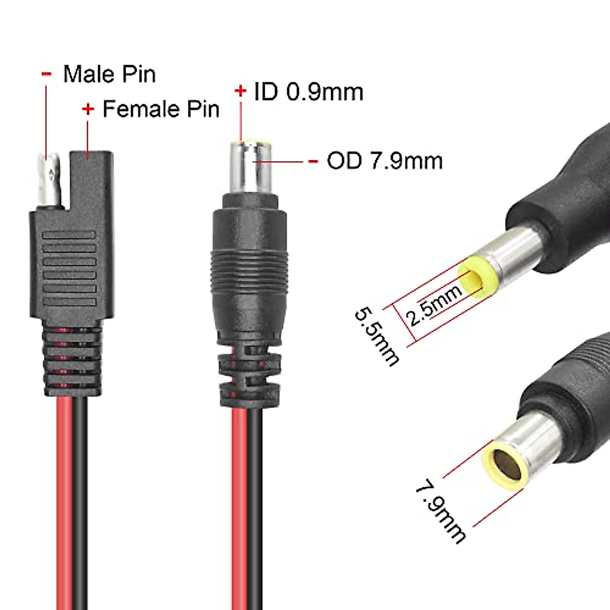 RIIEYOCA DC 8mm Male to SAE Connector Adapter 14AWG Cable,with SAE Polarity Reverse and DC 5.5mm x 2.5mm Adapter for RV & Solar Generator Portable Solar Panel,1.8M/6Ft