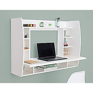 Basicwise Wall Mount Laptop Office Desk with Shelves, White,