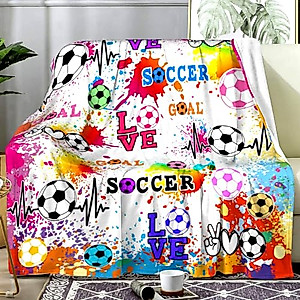 Soccer Girls Blanket Soft Flannel Soccer Blanket Outdoor,Soccer Blankets and Throws Soccer Stuff,Best Soccer Gifts for Boys Girl Adults Soccer Lovers 50"x40"