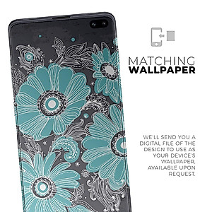 DesignSkinz Bright Blue Accented Flower Illustration Protective Vinyl Decal Wrap Skin Cover Compatible with The Samsung Galaxy S20 (Screen Trim & Back Glass Skin)