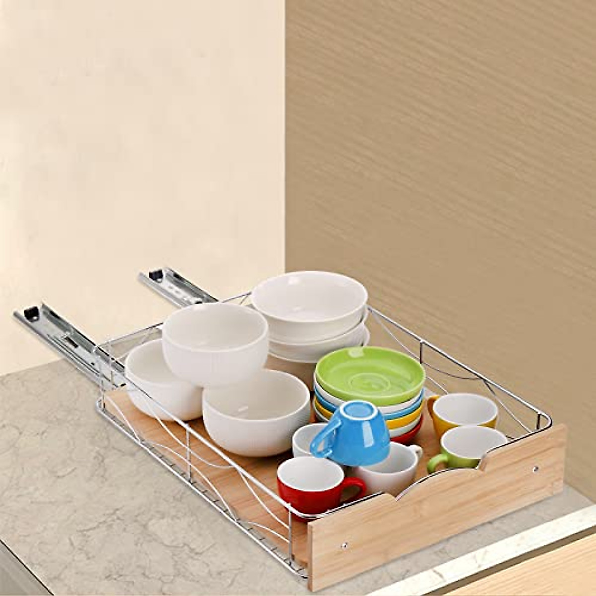 Coloch Pull Out Cabinet Organizer with Removable Hardboard, Heavy Duty Under Sink Slide Out Tray Shelf Storage Sliding Drawer Organizer for Pots, Jars, Kitchen, Pantry, Bathroom, 16.5x12.5x3.2 Inches