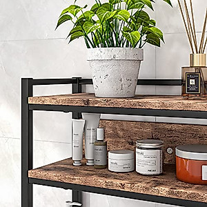 HOJINLINERO Over The Toilet Storage Shelf, 4-Tier Bathroom Over The Toilet Organizer Rack with 4 Hooks, Bathroom Shelf for Bathroom, Space Saver, Metal Frame, Rustic Brown