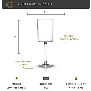 JoyJolt Claire 11.4oz White Wine Glass Set. Crystal Glasses. Elegant Stemware Stemmed Wine Glasses Made in Europe. Unique and Modern Wine Glasses with Stem. Set of 2