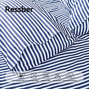 ressber Stripe Comforter Set Bedding Sets Blanket for All Season Soft and Breathable. (Full, Navy Blue)
