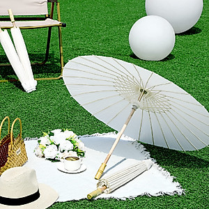 Sadnyy 33 Inches Paper Umbrellas Paper Decorative Chinese Japanese Parasol Umbrella DIY Oiled Paper Painting Umbrellas Crafts for Wedding Bridal Party Decor (White,12 Pack)