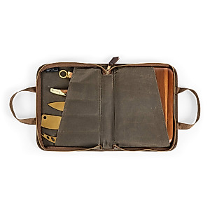 LEGACY - A Picnic Time Brand Monterey Travel Set-Distressed Waxed Canvas Bag with Cheese Knifes and Cutting Board, Khaki Green