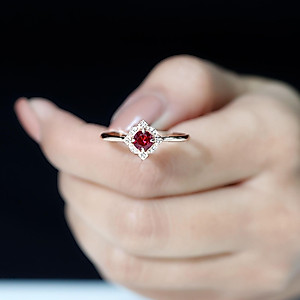 Certified Lab Grown Ruby Vintage Inspired Engagement Ring, AAAA Quality, Ruby Diamond Engagement Ring - Ready To Gift, 14K Rose Gold, Size:US 11.00