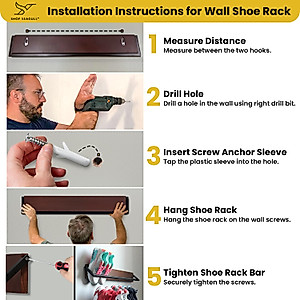SHOP SEAGULL Wall Mounted Shoe Rack - 28 x 5 x 1 Inches - Dark Wood Over Natural Pine Wood, Holds 3 Pairs of Shoes, Entryway Shoe Rack - Shoe Storage for Small Space - for Closet, Mudroom