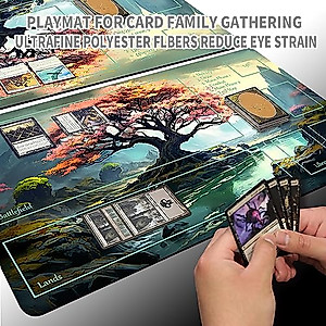 Board Game Pad MTG Playmat + Free Waterproof Bag, TCG Solitaire Table Game Pad Size 24 x 14 inche Mouse Mat Compatible with MTG TCG (Pink Tree - 2)