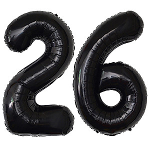 COLORFUL ELVES 26 Balloon Number Black Happy 26th or 62nd Birthday Prom Balloons Decoraions for Men Women 40 Inch Big Gaint Foil Mylar 62 Black Numbers Balloons