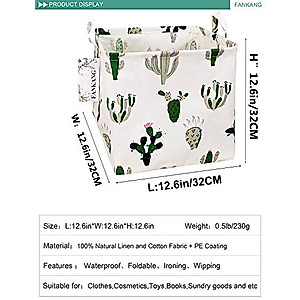 FANKANG Storage Bins Nursery Hamper Canvas Laundry Basket Foldable with Waterproof PE Coating Large Storage Baskets Gift Baskets for Kids Boys and Girls, Office, Bedroom, Clothes,Toys (Cactus)