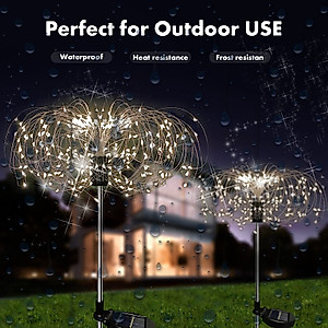 HFLYJPYW Solar Garden Lights Solar Fireworks Lights 150 Lights 2 Pack Solar String Lights with 2 Lighting Modes Garden, Terrace, Courtyard, Flower Bed, Party (Warm White) (Warm White)